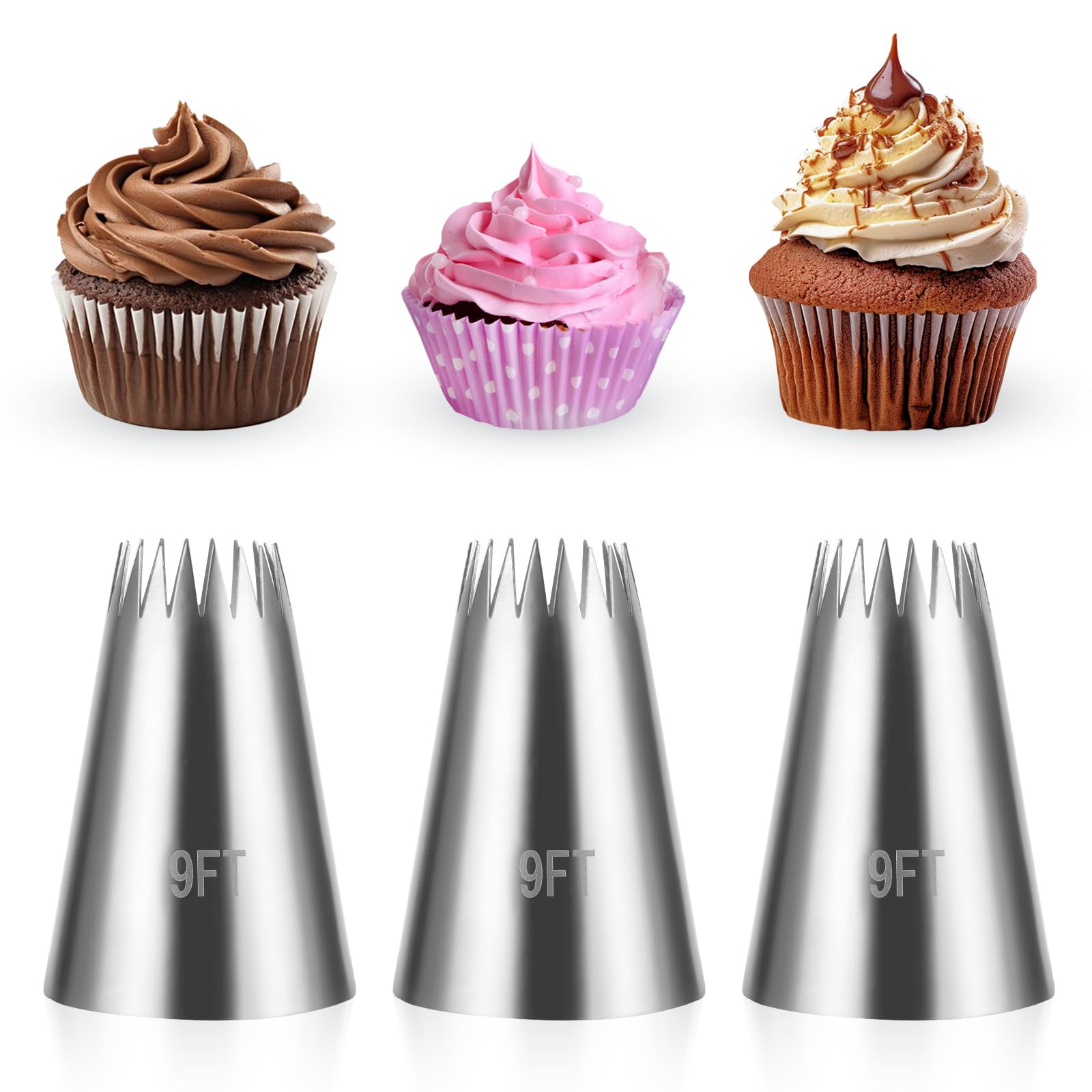 Snapklik.com : 3 Pcs Churro Piping Tip 9FT Icing Tip Open Star Pastry ...