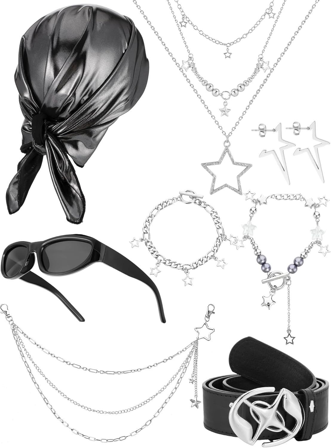 Amazon.com: Fourluoo 7 Pcs Y2k Accessories Set Included Star Y2k Silver ...