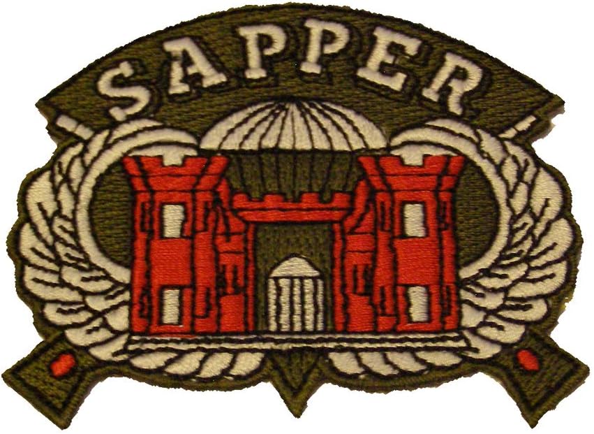 Amazon.com: SAPPER with CASTLE and JUMP WINGS PATCH - Red and White on Olive Green Background ...