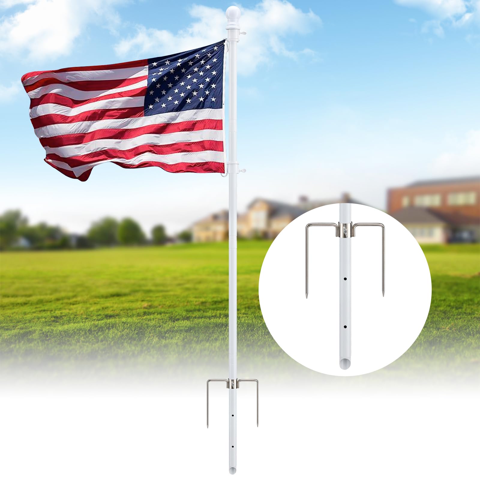 Amazon.com : Heavy Duty Ground Flag Pole Kit with 3X5 US Flag - 8.5FT ...