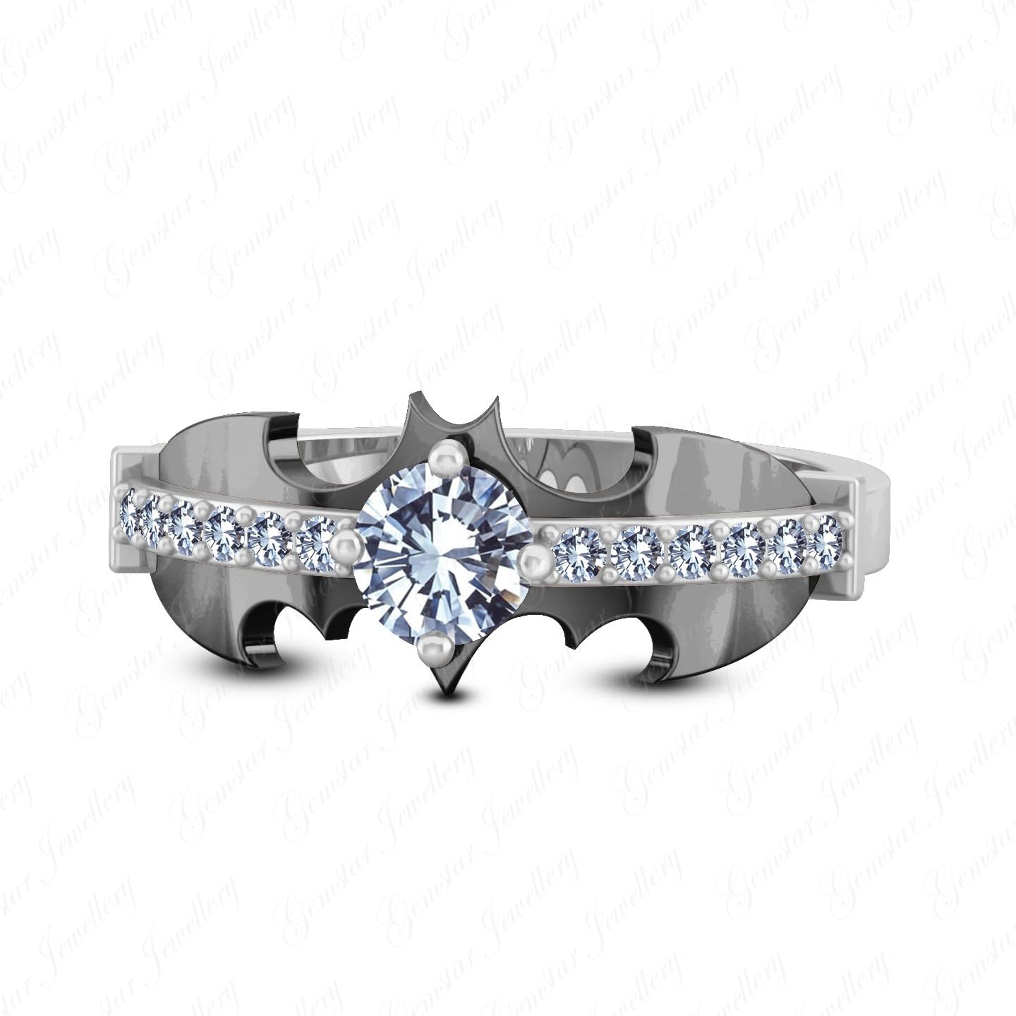 Gemstar Jewellery Round Shape Cubic Zirconia 18K White & Black Gold ...