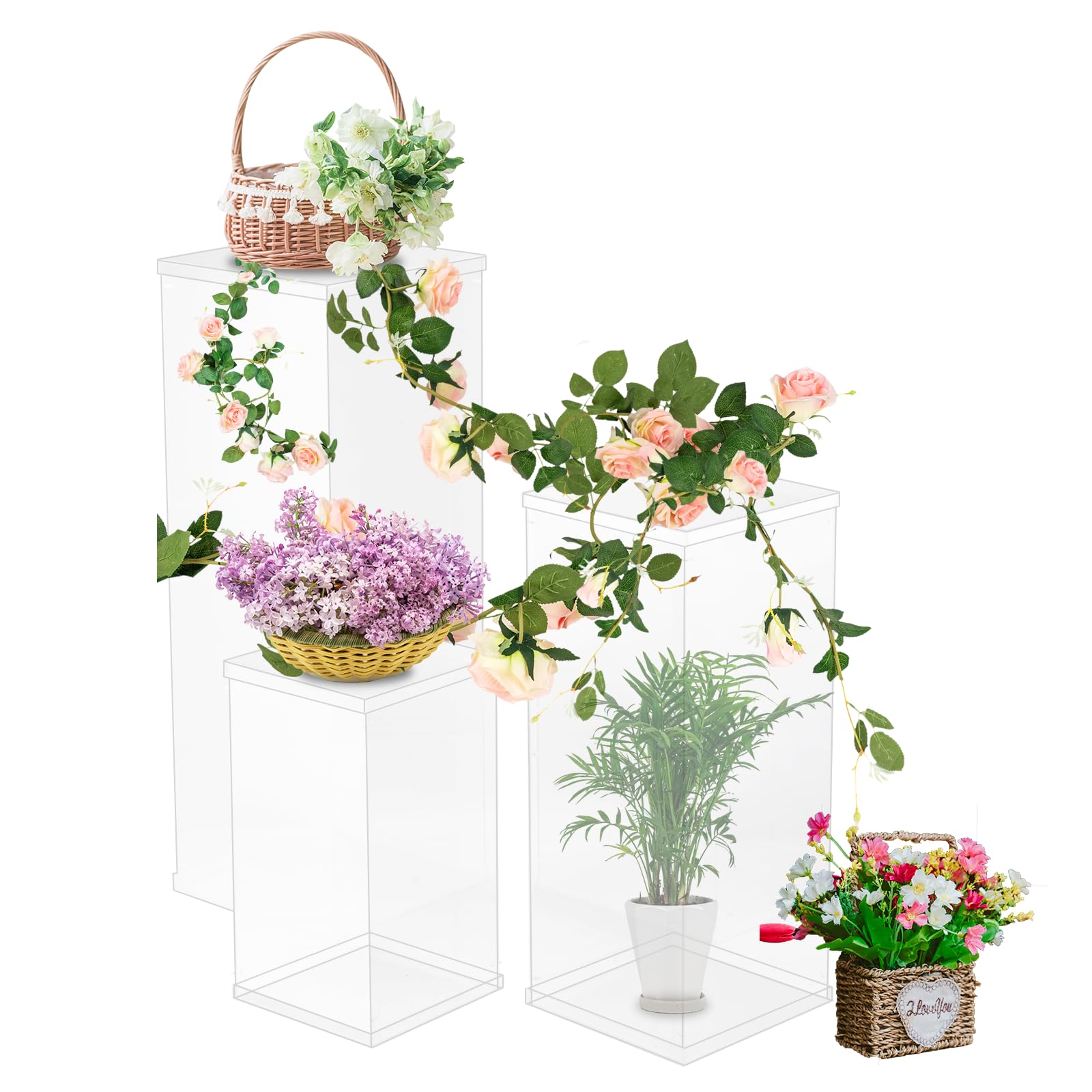 Clear Acrylic Display Box Set of 3 Centerpieces Cylinder Pedestal ...