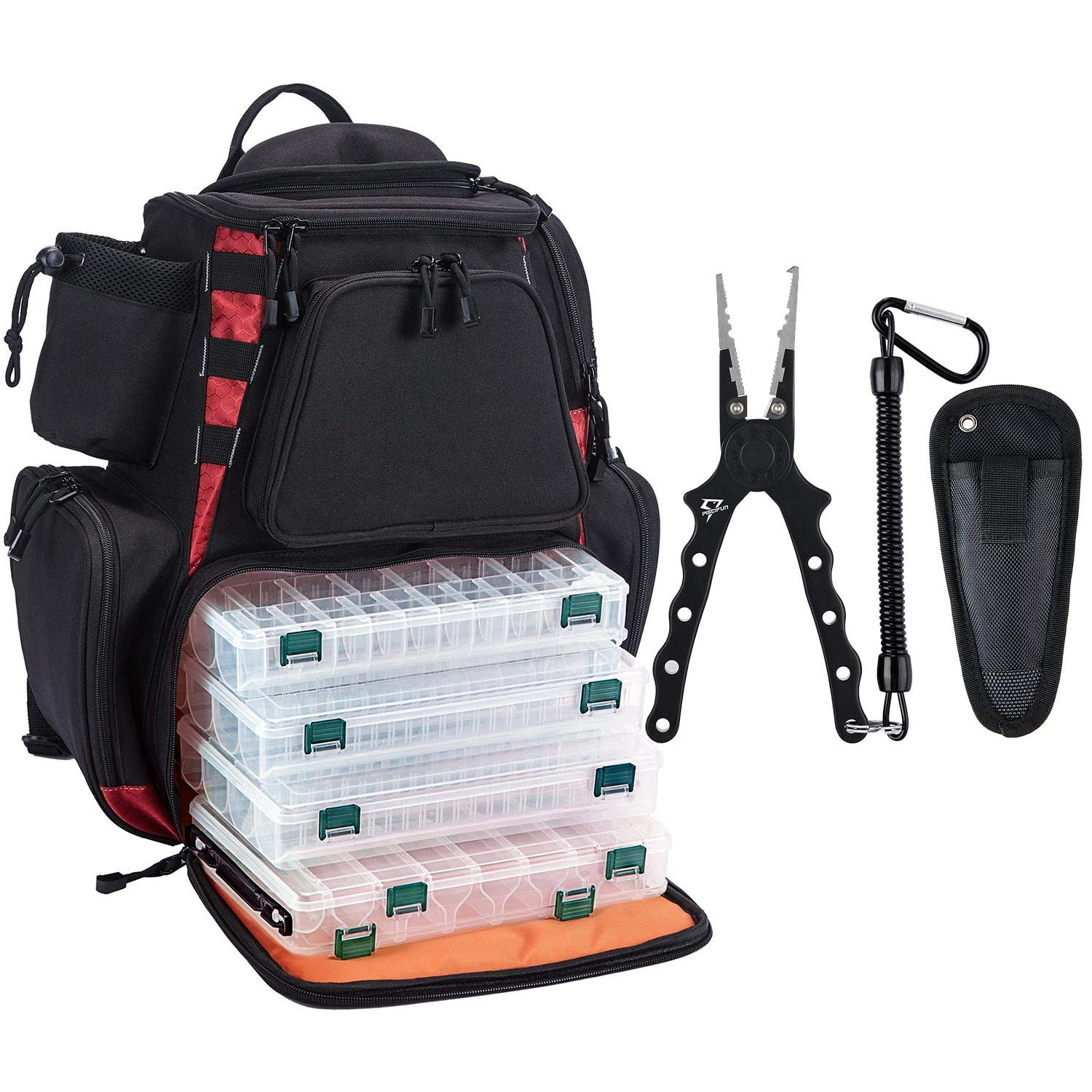 Piscifun Fishing Tackle Backpack with 4 Trays Bundle Aluminum Fishing ...