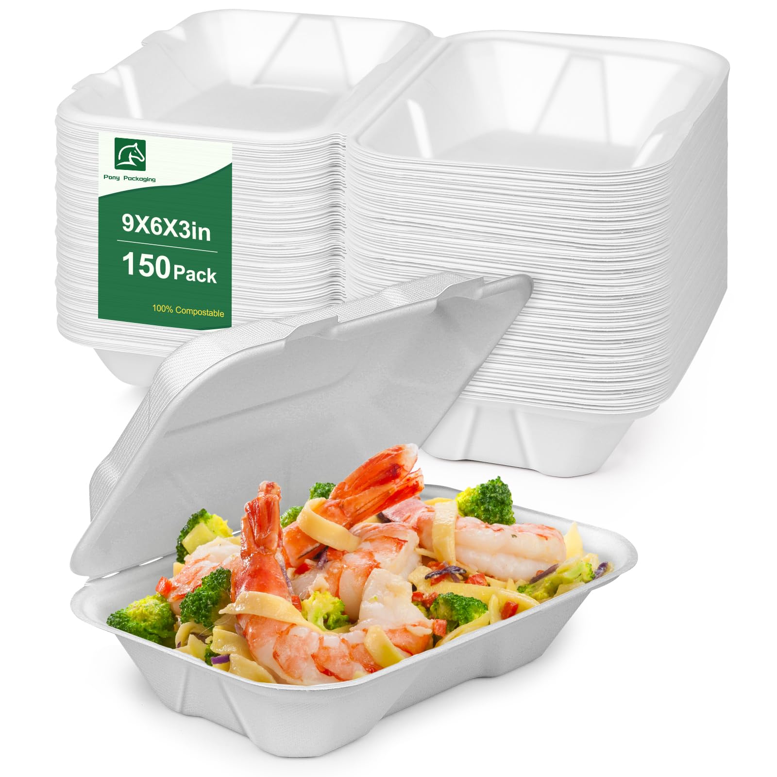 Amazon.com: Pony Packaging 50 Pack Compostable Clamshell To Go Food ...