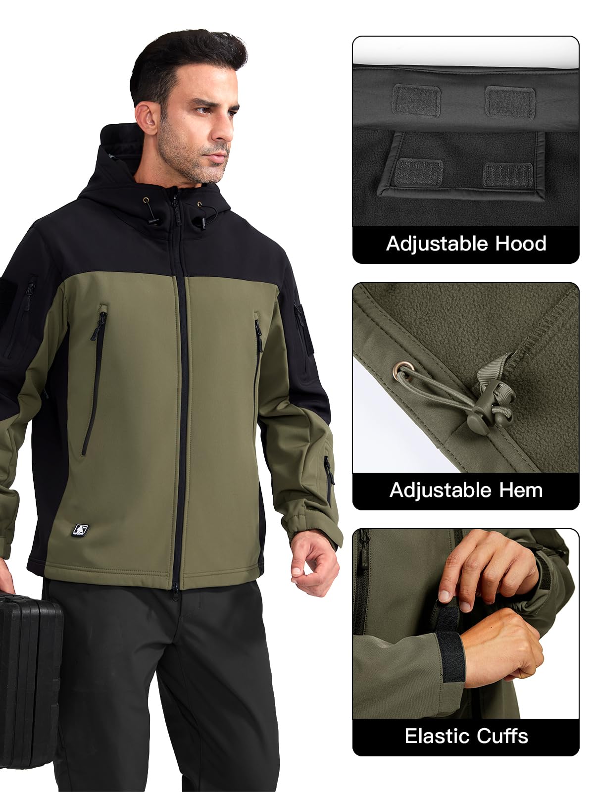 Snapklik.com : FREE SOLDIER Mens Outdoor Waterproof Soft Shell Hooded ...