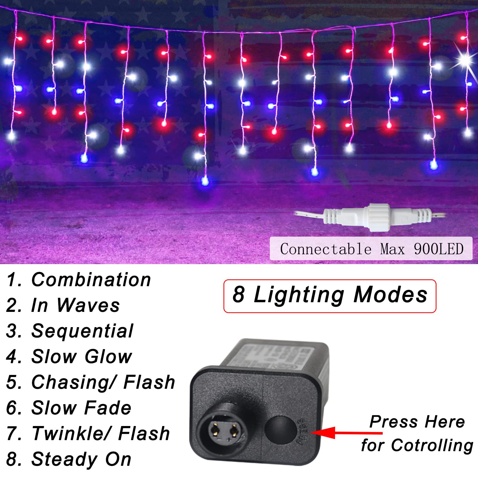 Snapklik.com : 4th Of July Decor 300 LED Icicle String Lights, 30FT Red ...