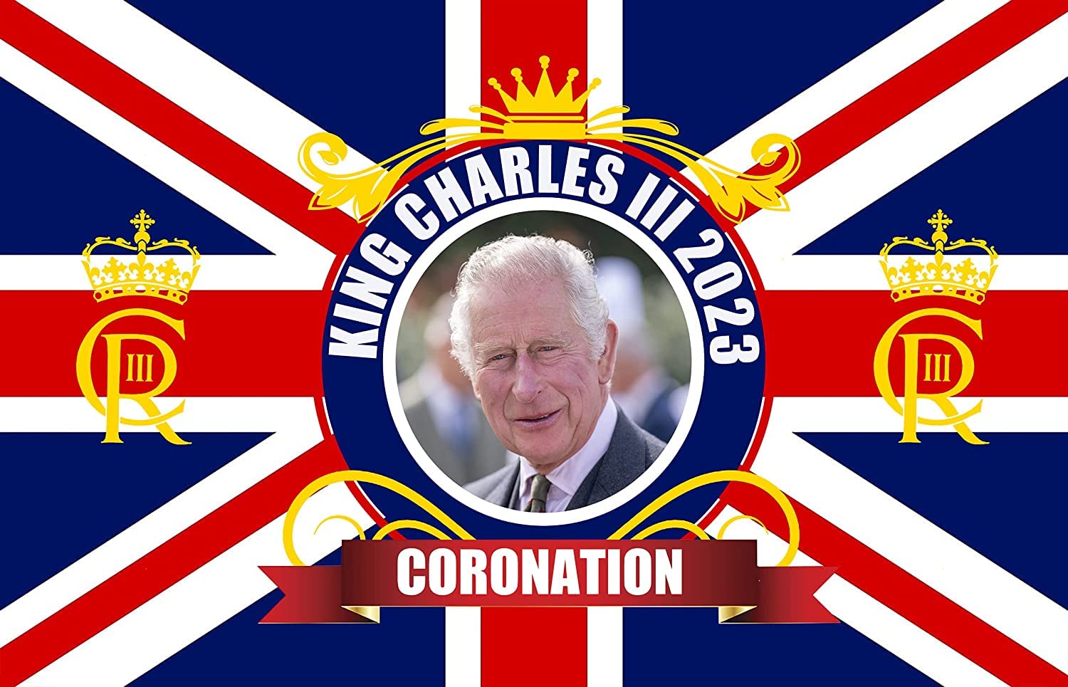 King Charles III Coronation Extra Large Banner Flag,5ft X 3ft (150cm x ...