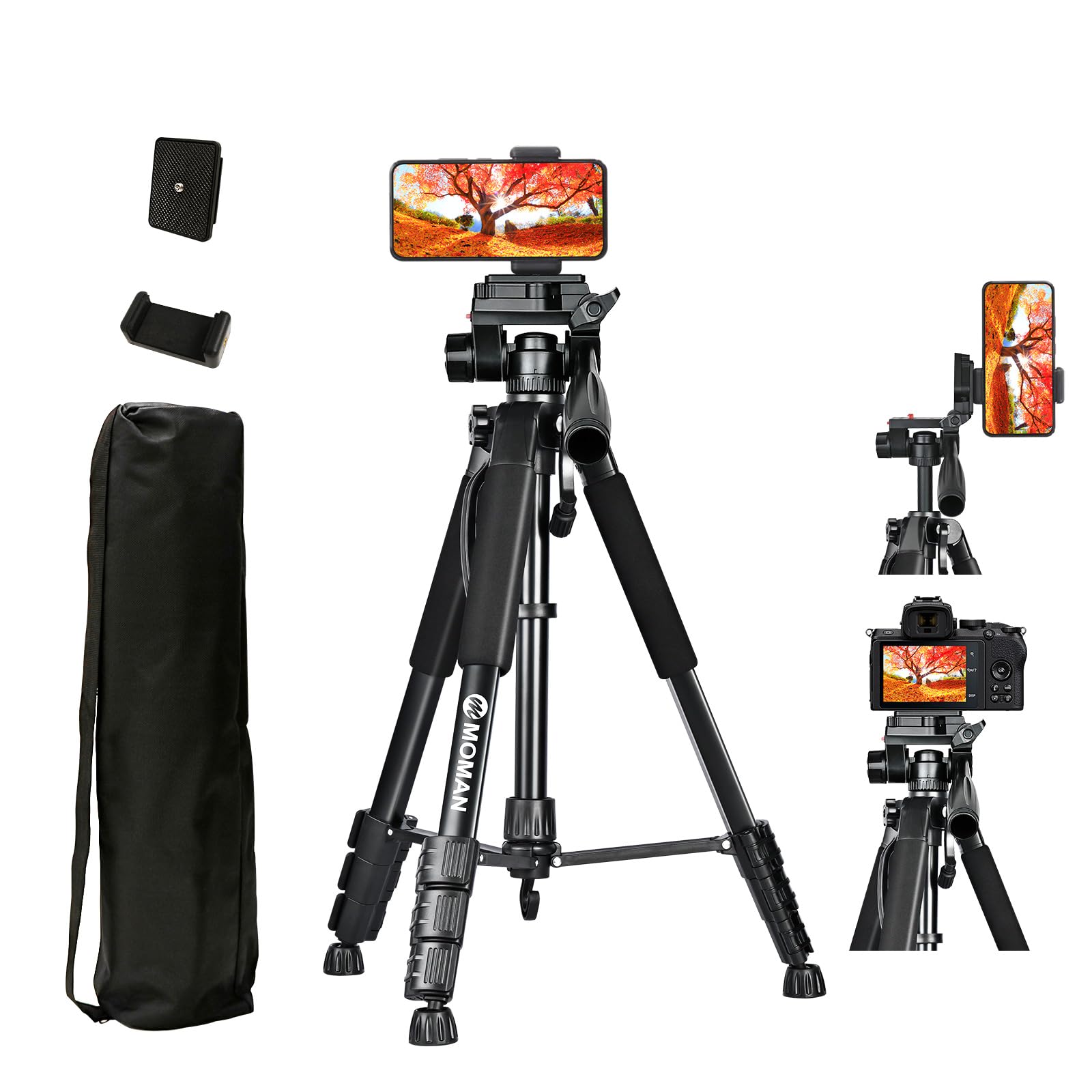 Moman TP59F Lightweight Tripods, Aluminium Camera Tripod Stand with ...