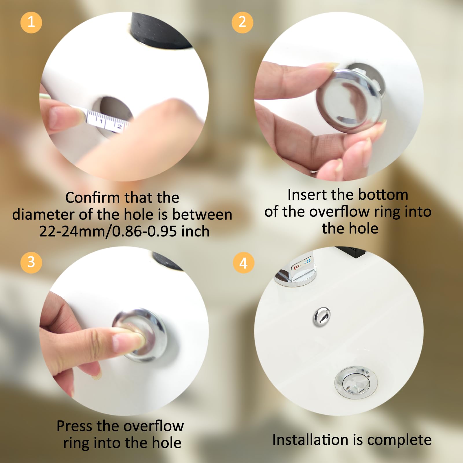 Snapklik.com : 4 Pack Stainless Steel Bathroom Sink Overflow Plug