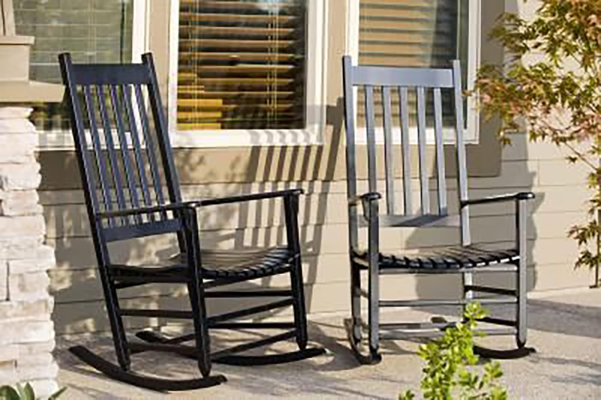 Amazon.com : Set of 2 Black Finish Farmhouse Porch Rocker Outdoor Wood ...