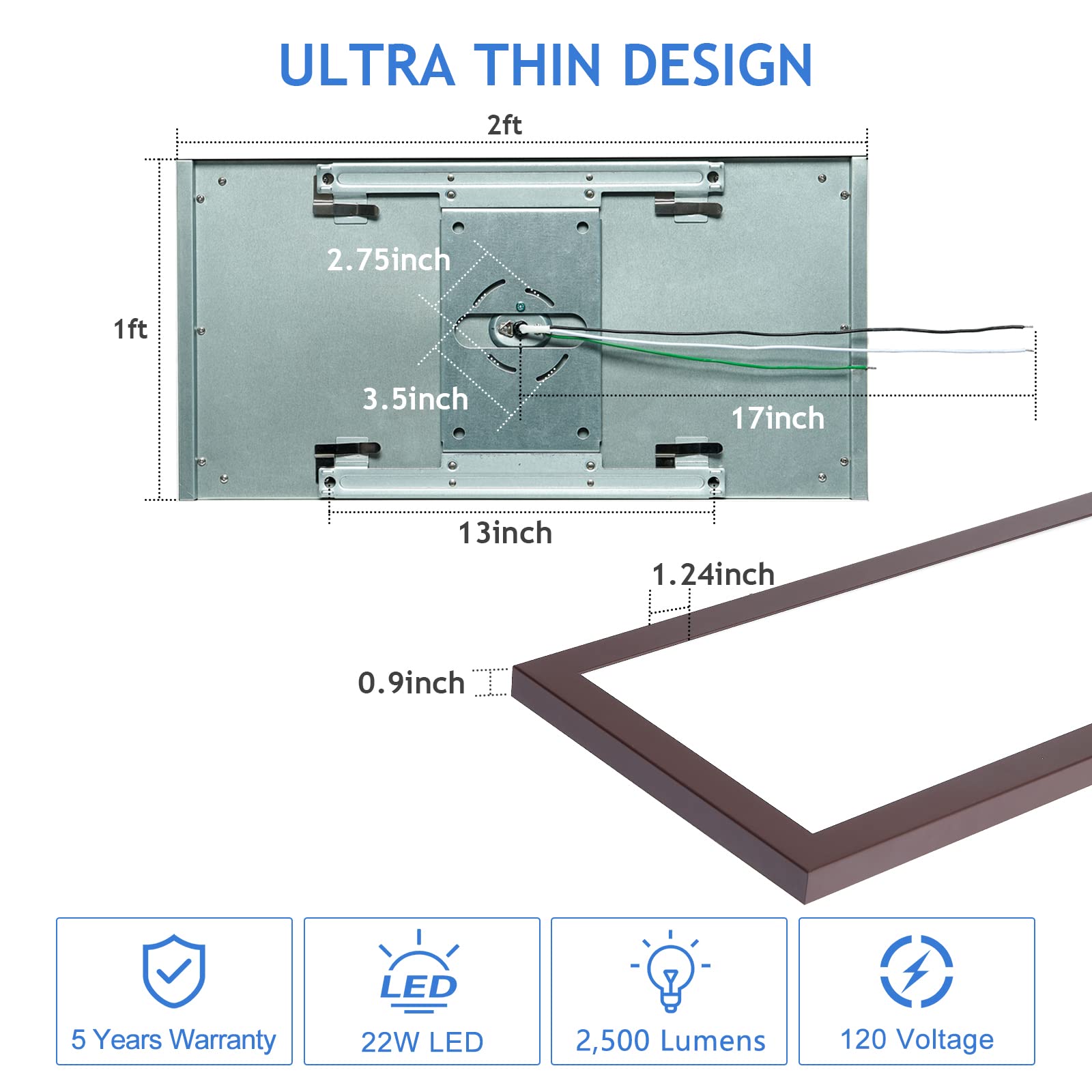 Pelogona 1x2 LED Flat Panel Light, Rectangular Flush Mount Ceiling ...