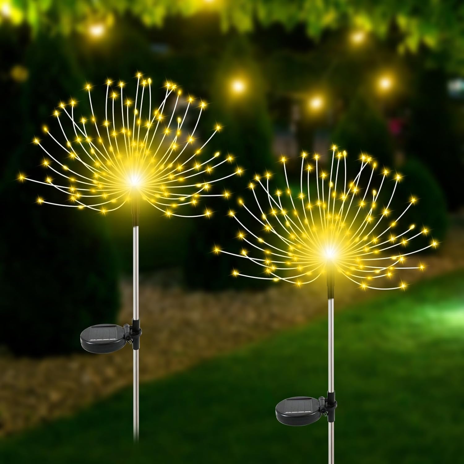 Slyuexu Solar Garden Lights Outdoor Waterproof, 2 Pack 120 LED Solar ...