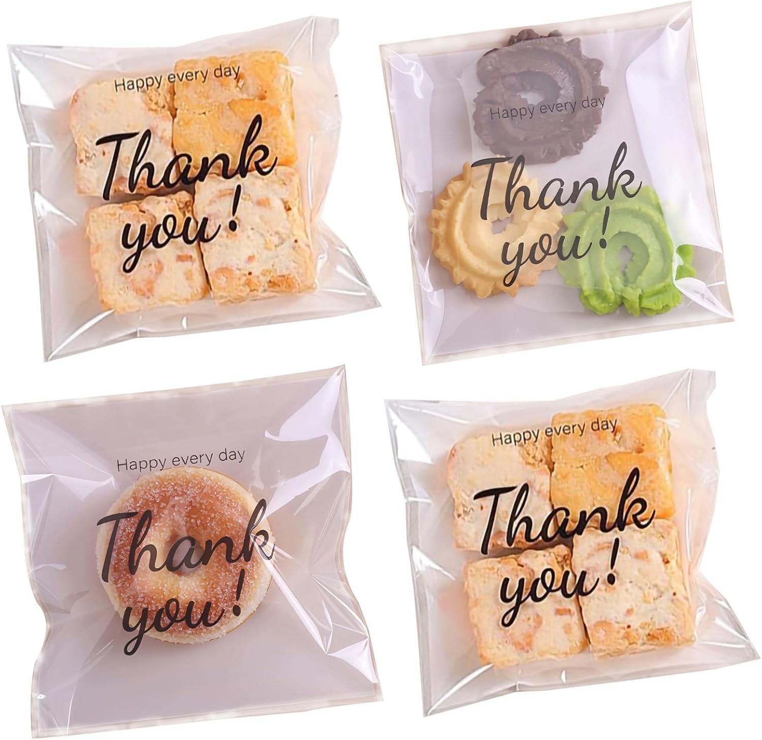 Amazon.com: 200PCS Self Adhesive Cookie Bags, 5.9x5.9 inch Thank You ...