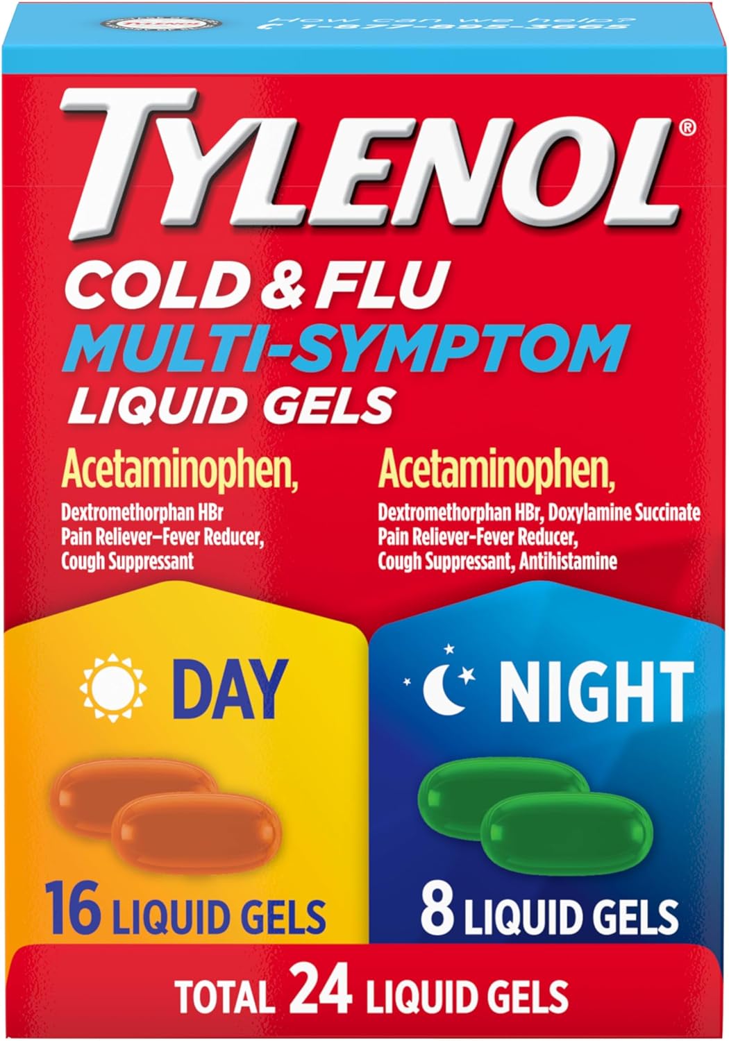 Amazon.com: Tylenol Day & Night Cold & Flu Multi-Symptom Liquid Gels Combo Pack, Cold & Flu ...