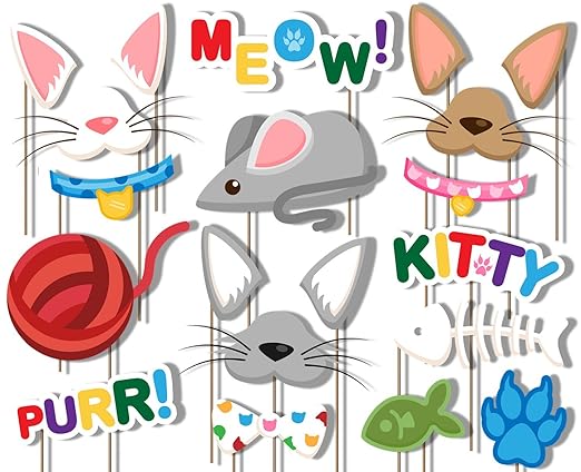 Kitty Cat Photo Booth Props Kit - 20 Pack Party Camera Props Fully ...
