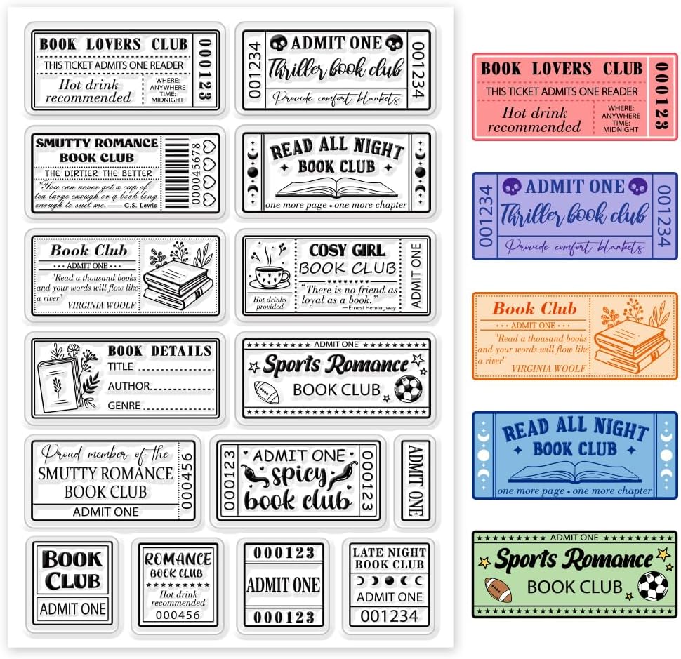 Amazon.com: INFUNLY Clear Silicone Stamps - Book Club Art Labels for ...