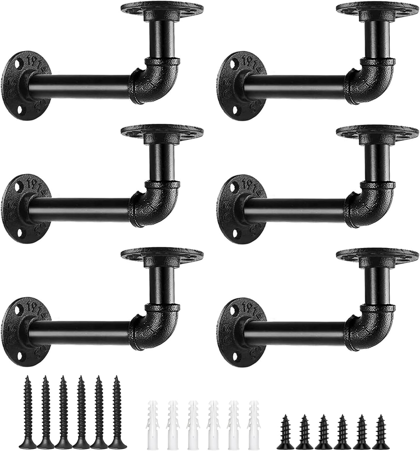 Amazon.com: HRXMS Industrial Pipe Shelf Brackets, 6-Pack 8-Inch Black ...