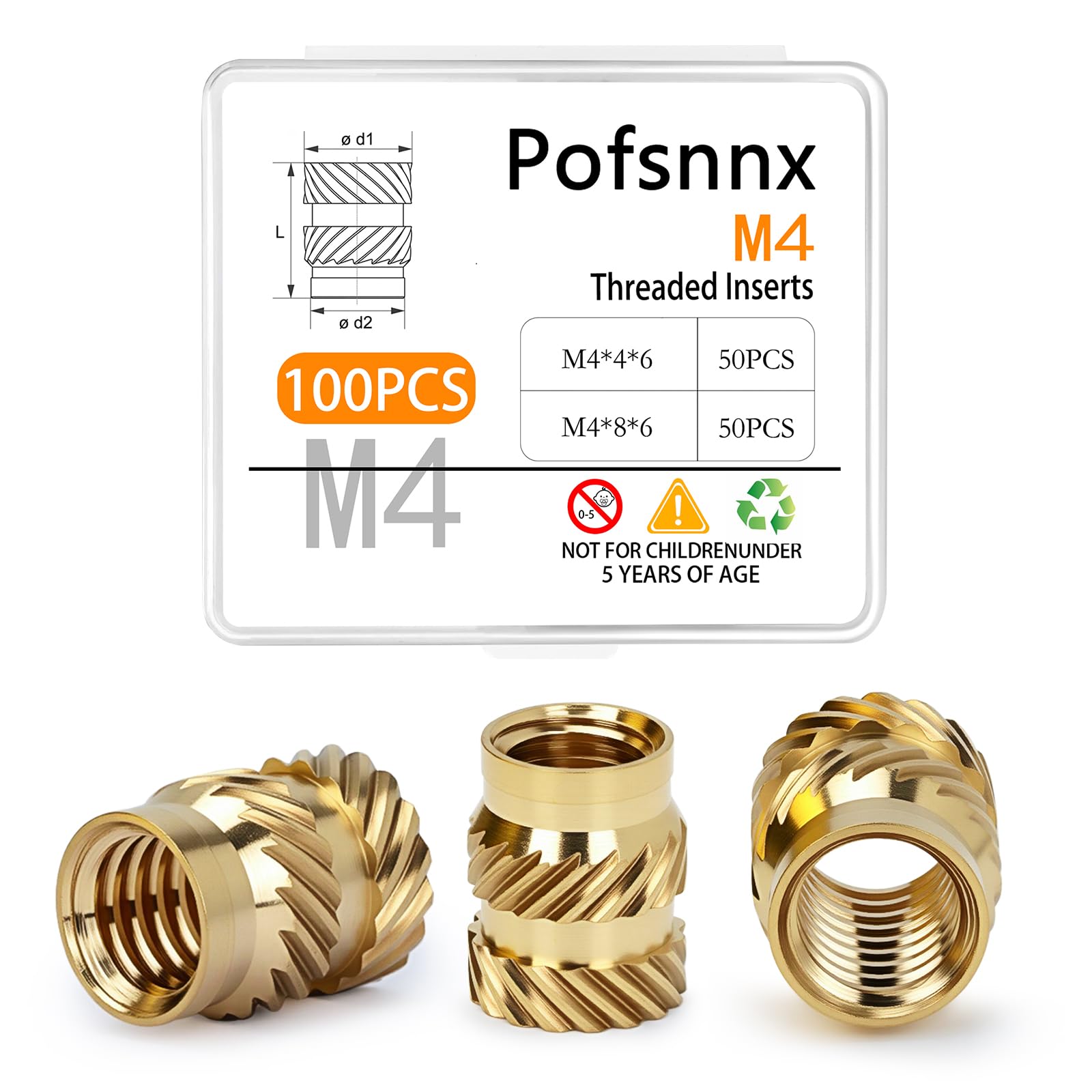 Snapklik.com : 100Pcs Pofsnnx M4 Threaded Inserts, Brass Heat Set ...