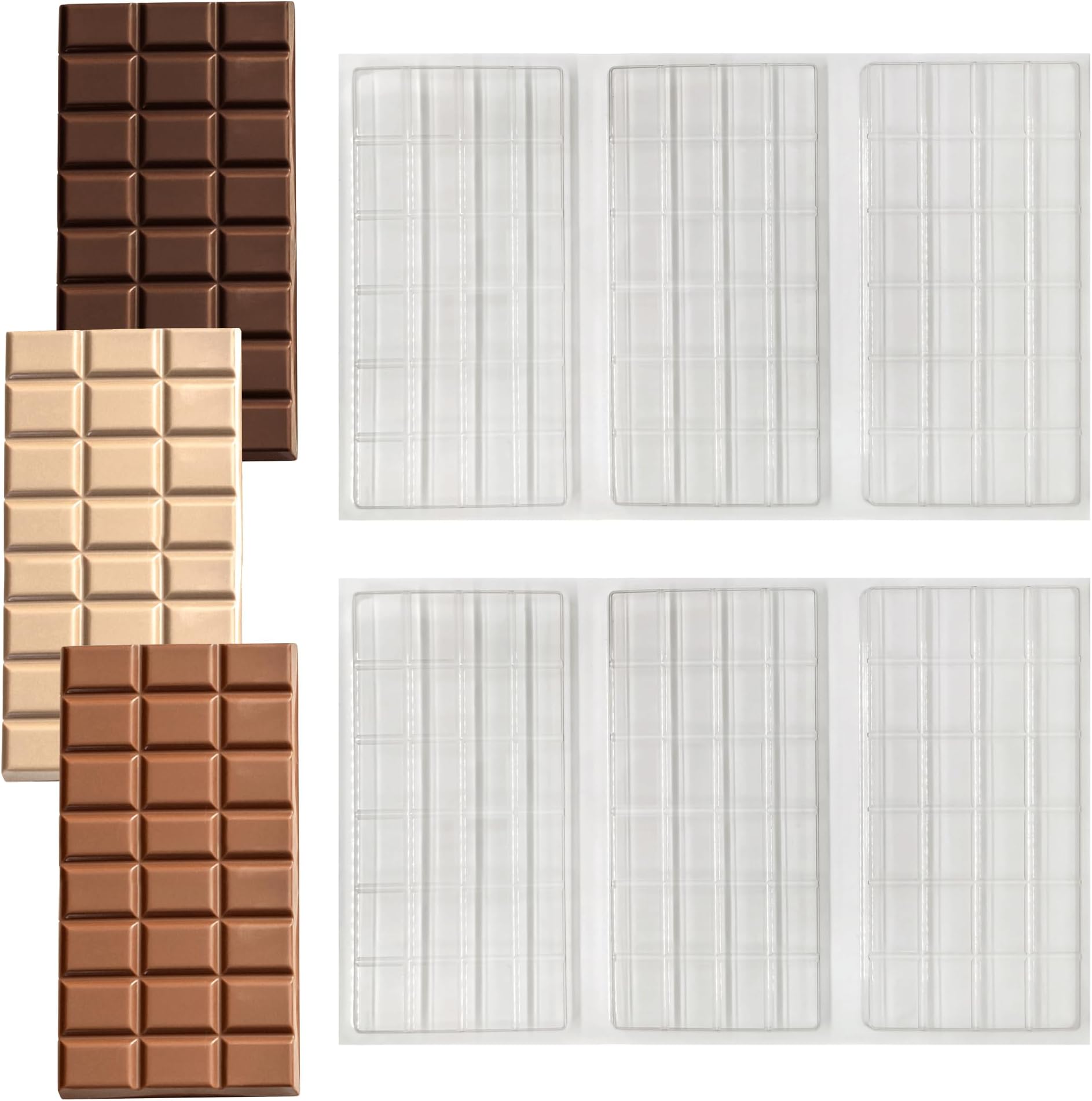 Plain Chocolate Bar Moulds - 100g - Sets of 1, 3, 6, 200 or 600 (6 ...