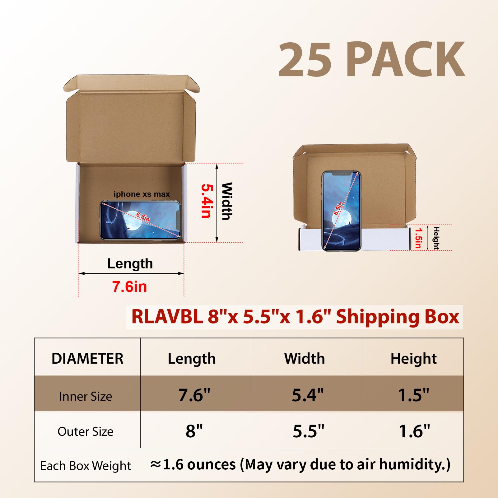 RLAVBL 8x5.5x1.6 Shipping Boxes Set of 25, White Corrugated Cardboard ...