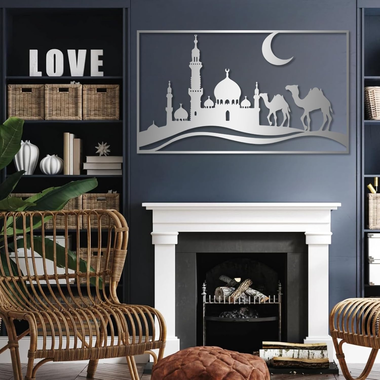 Amazon.com: Sungang Metal Wall Art Islamic Art Mosque Moon Camel ...