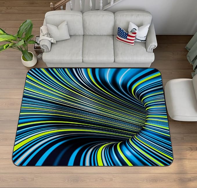 Amazon.com: Blue Green 3D Optical Illusion Rugs Geometric Swirl Pattern ...