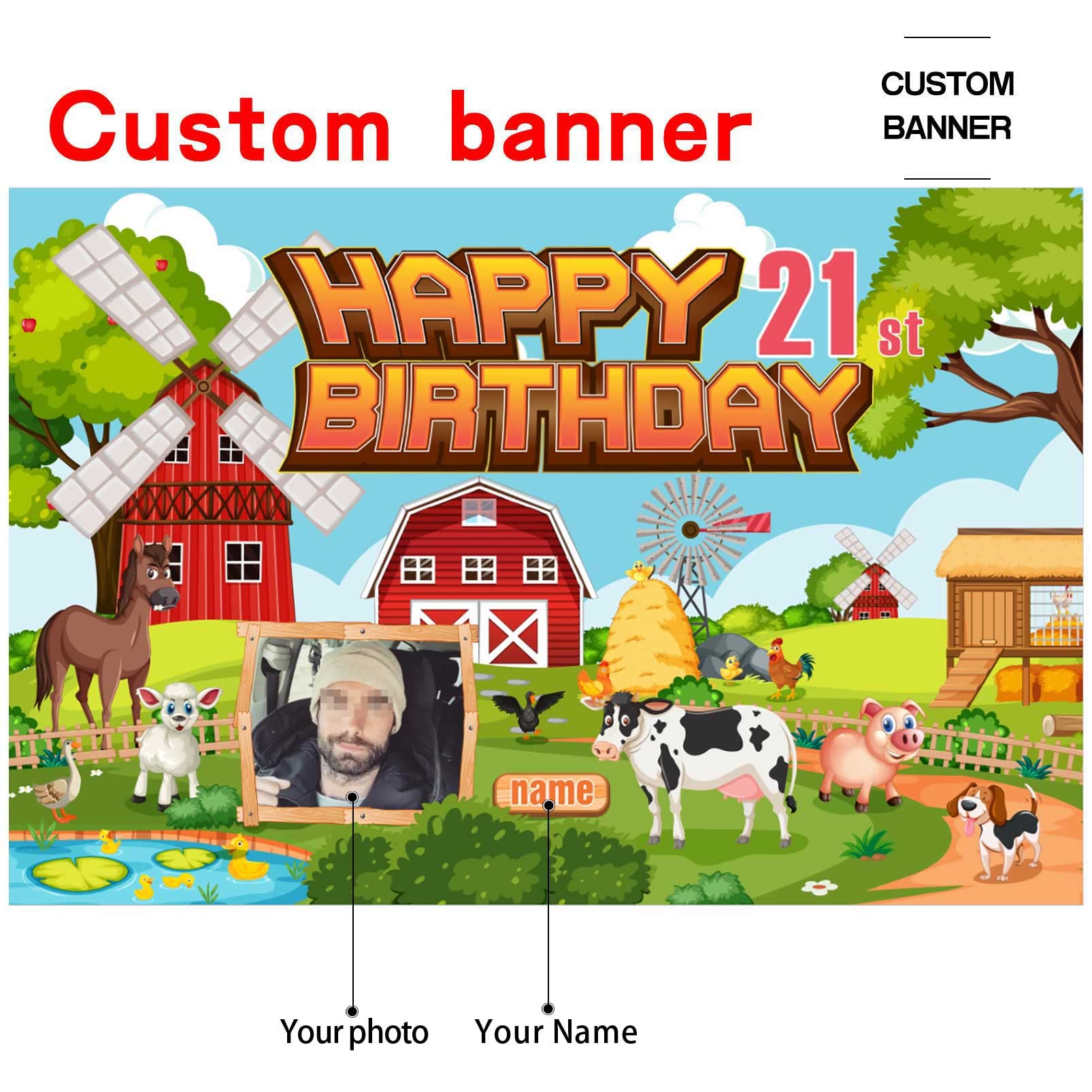 Snapklik.com : Custom Farm Theme 21st Birthday Decorations Banner
