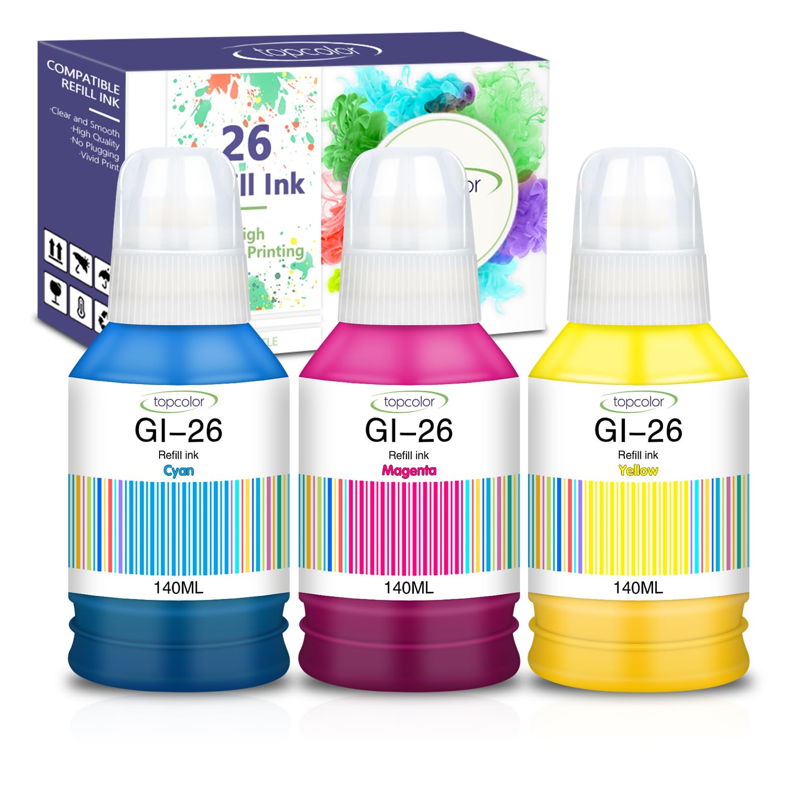 Amazon.com: Topcolor GI-26 Compatible for Canon GI-26 Ink Bottles Set ...