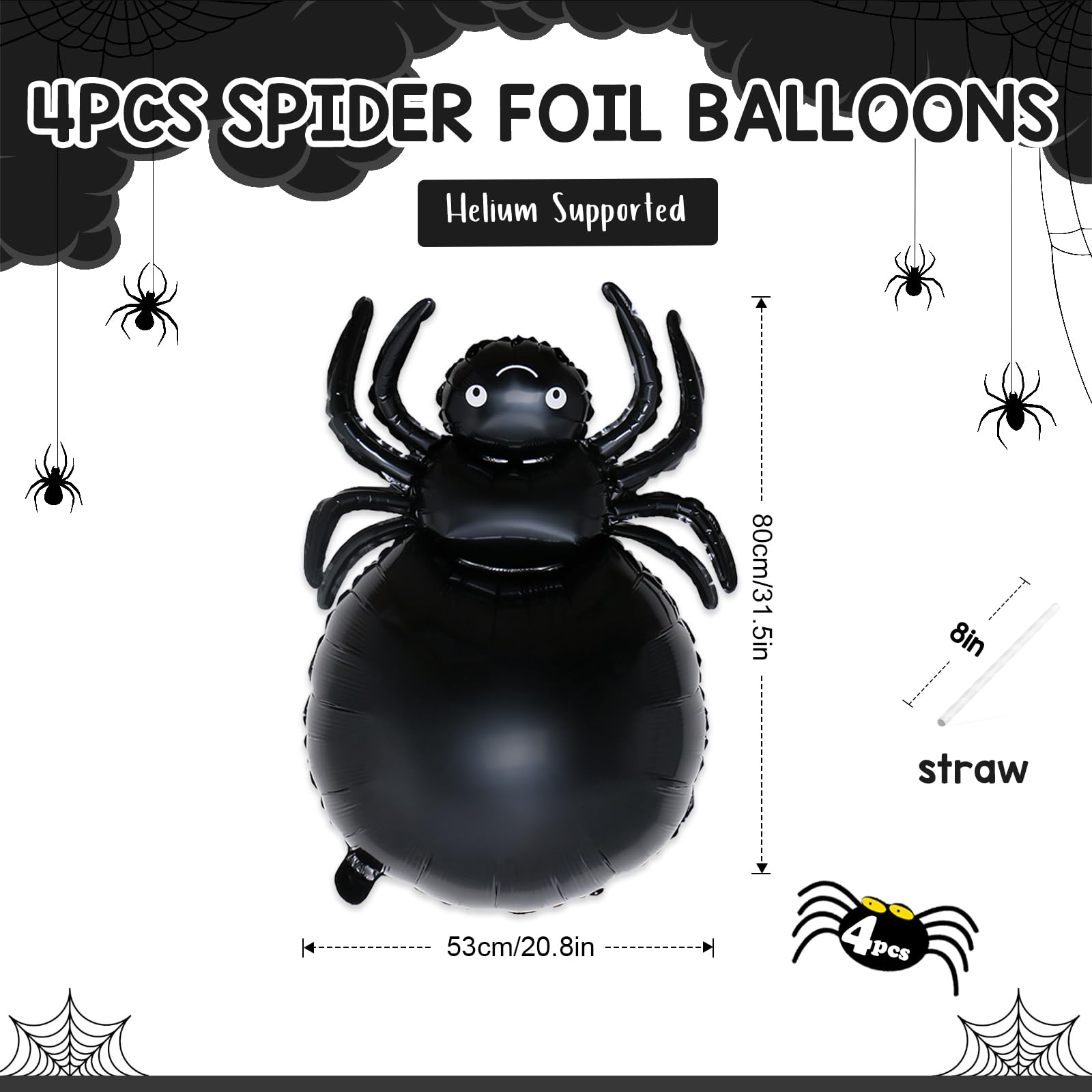 Snapklik.com : Halloween Spider Balloons, 4 Pieces Large Spider Mylar ...