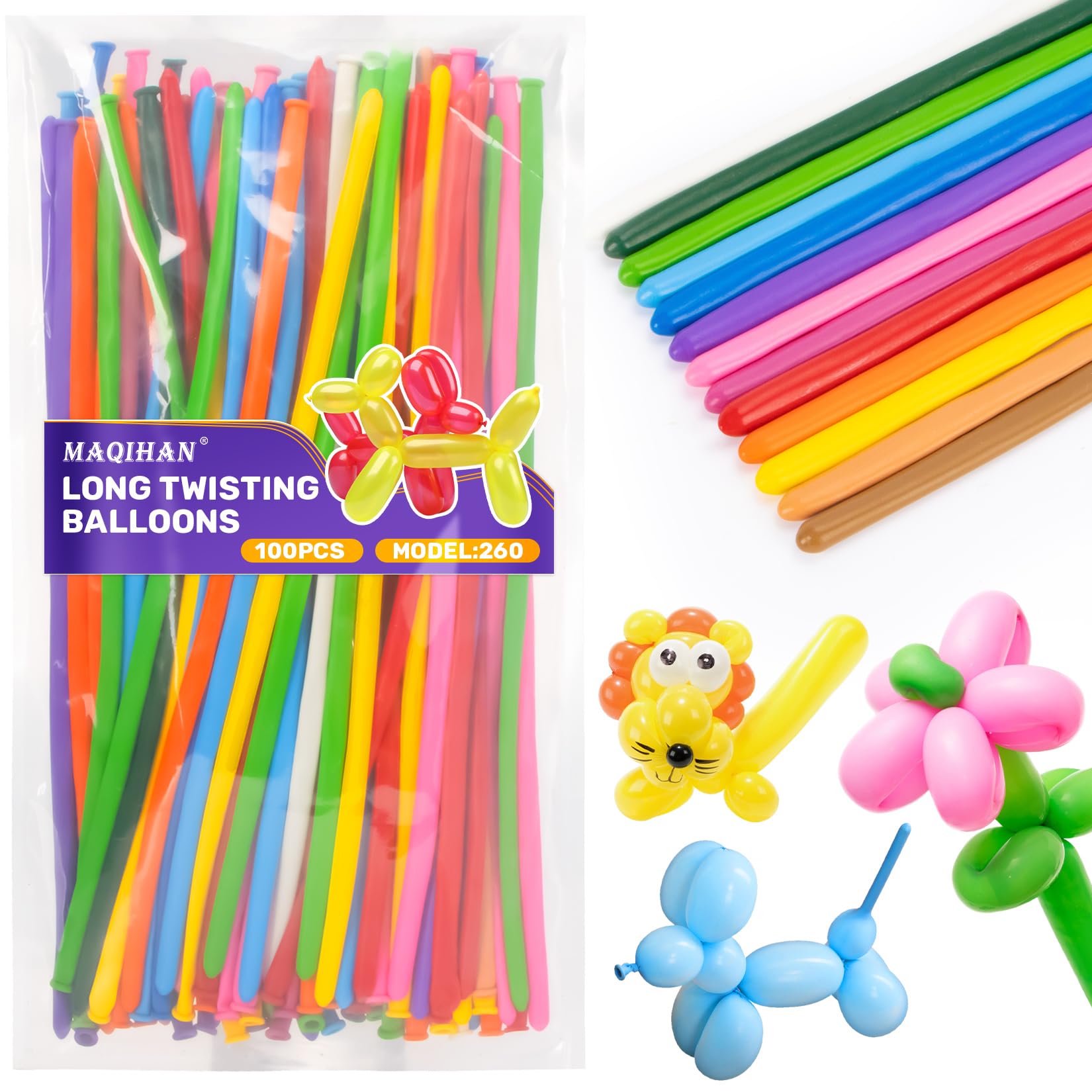 MAQIHAN Long Balloons for Balloon Animals - 260Q Long Skinny Balloons ...