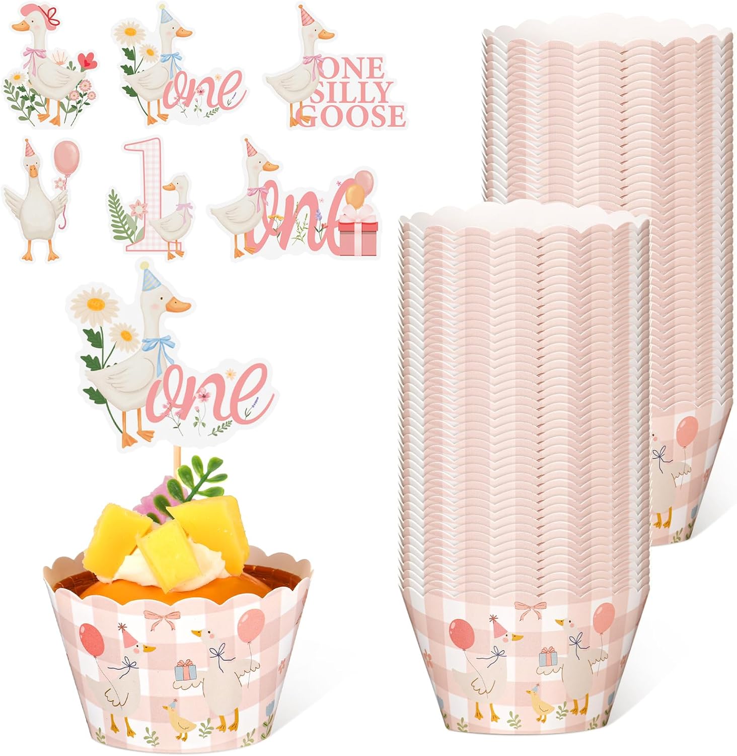 Amazon.com: Vesici 72 Pcs One Silly Goose Birthday Cupcake Toppers ...