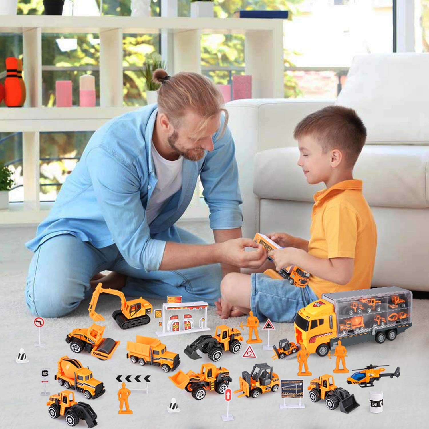 Buy 27 in 1 Engineering Construction Truck Car Toy Set, Alloy Transport ...