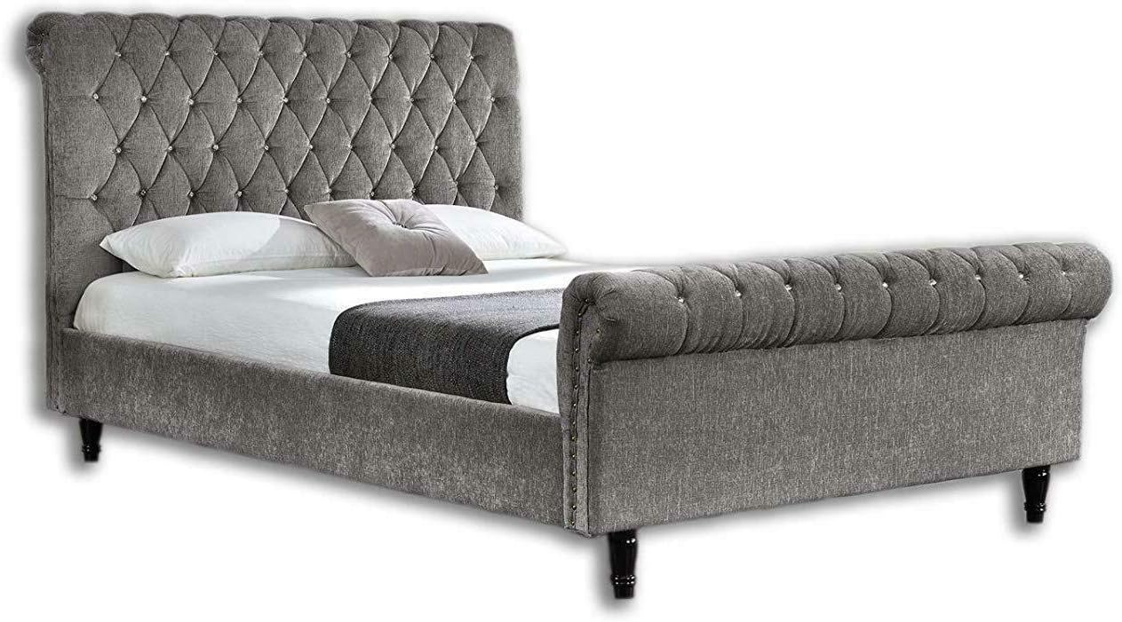 Barron Beds chenille bed frame scroll sleigh bed frame and two types of ...