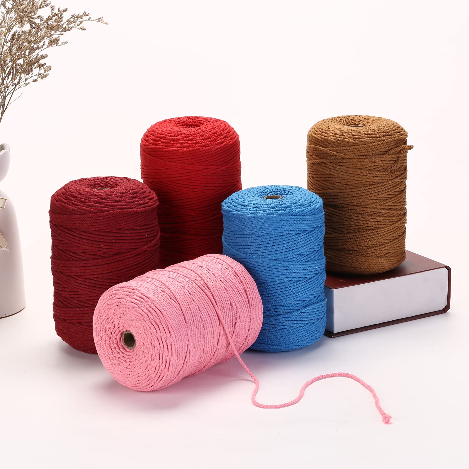 GOHOF Macrame Cord 3mm x 300m Premium Cotton Macrame Rope, 4 Strand ...