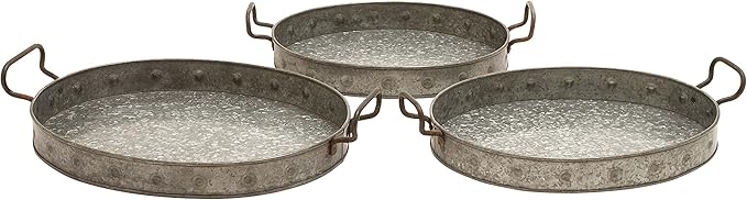 Amazon.com: Deco 79 Metal Galvanized Tray with Rust Handles, Set of 3 ...