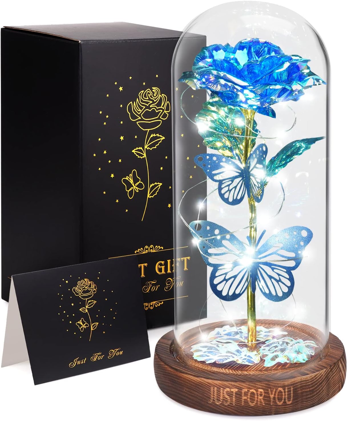 Amazon.com: WOKEISE Light Up Rose Butterfly in Glass Dome, Birthday ...