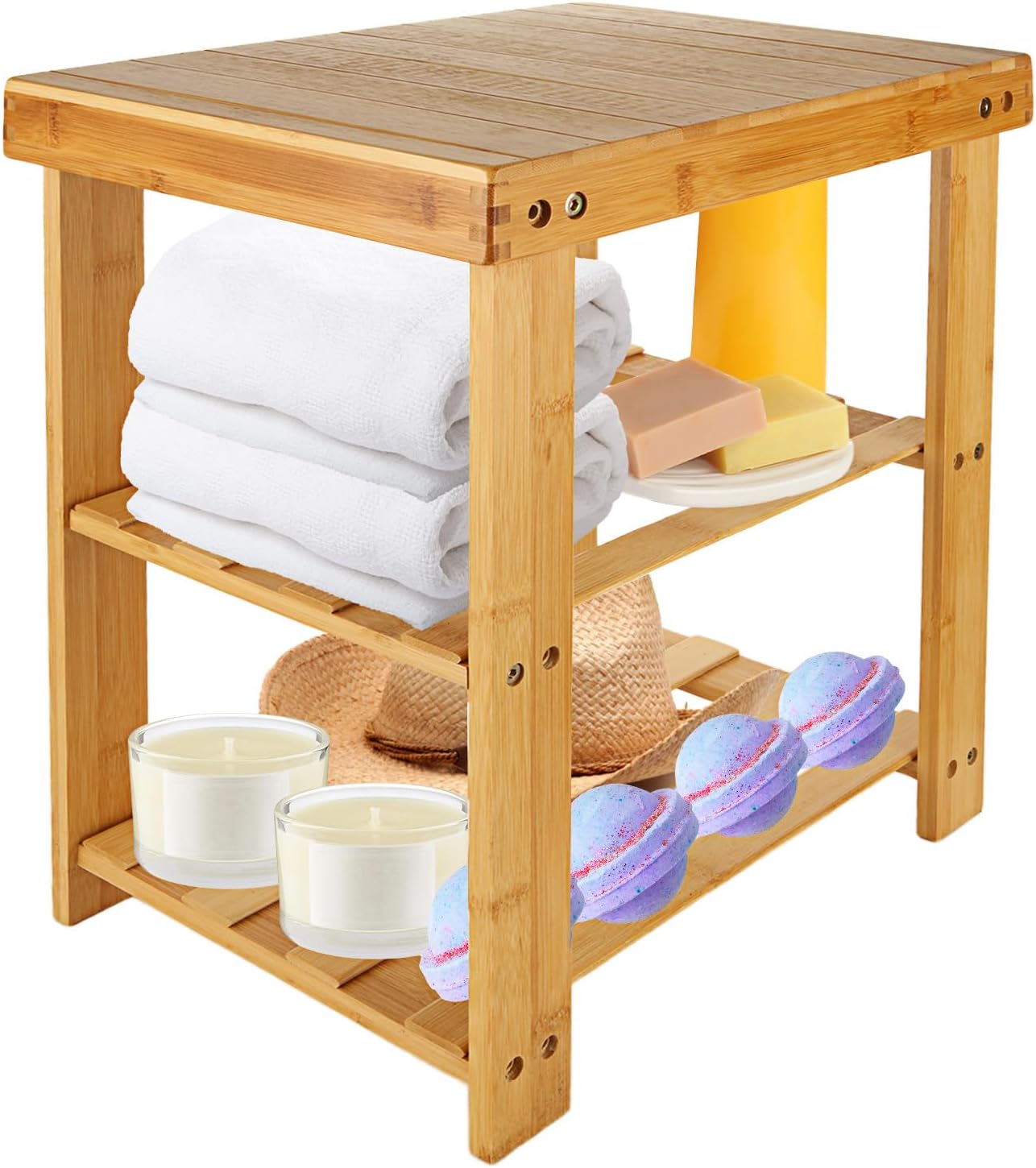 Amazon.com: ASelected 16 Inch Bamboo Shower Stool Wood Shower Bench 3 ...