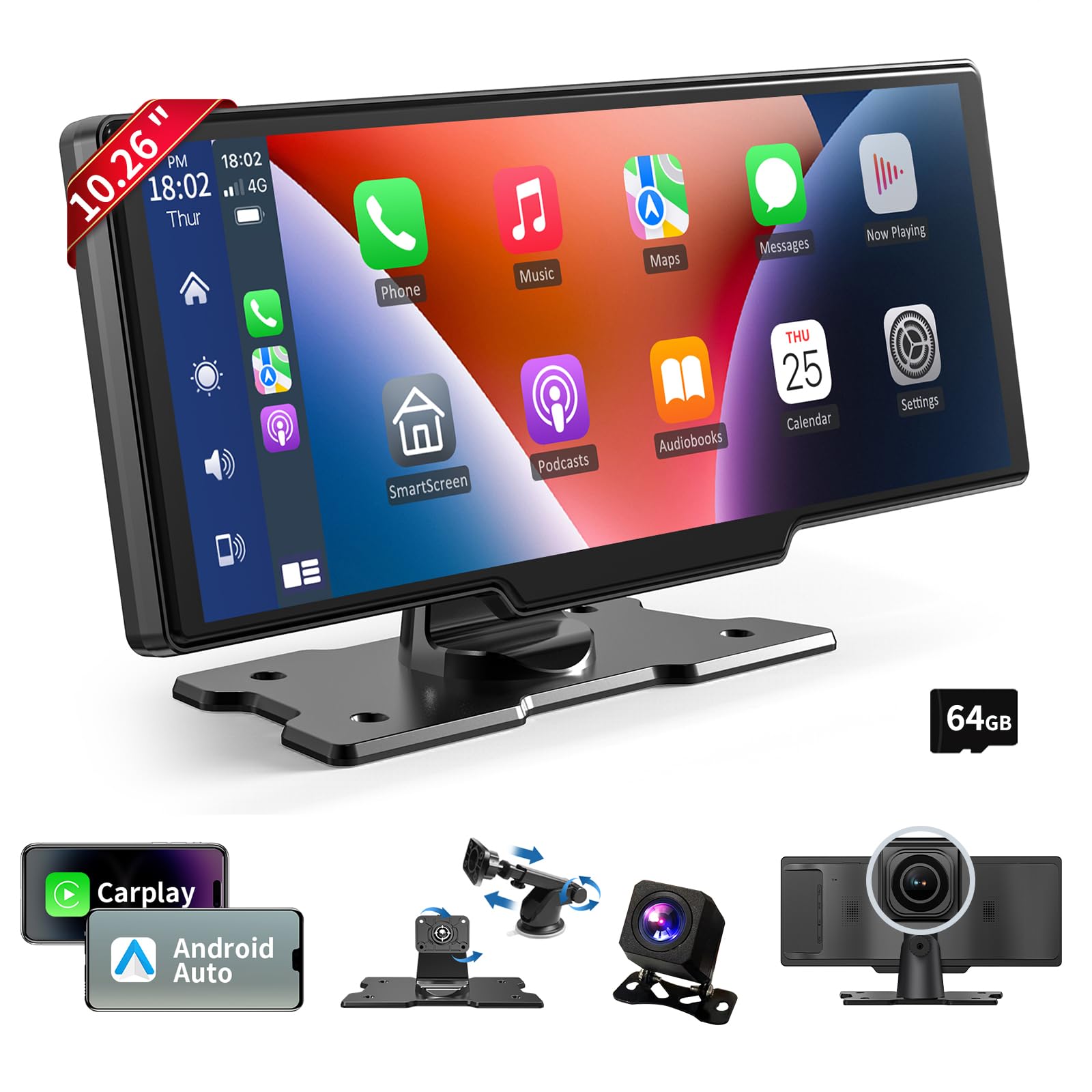 Wireless Portable Carplay Screen for Car, 10.26" HD IPS Carplay and ...