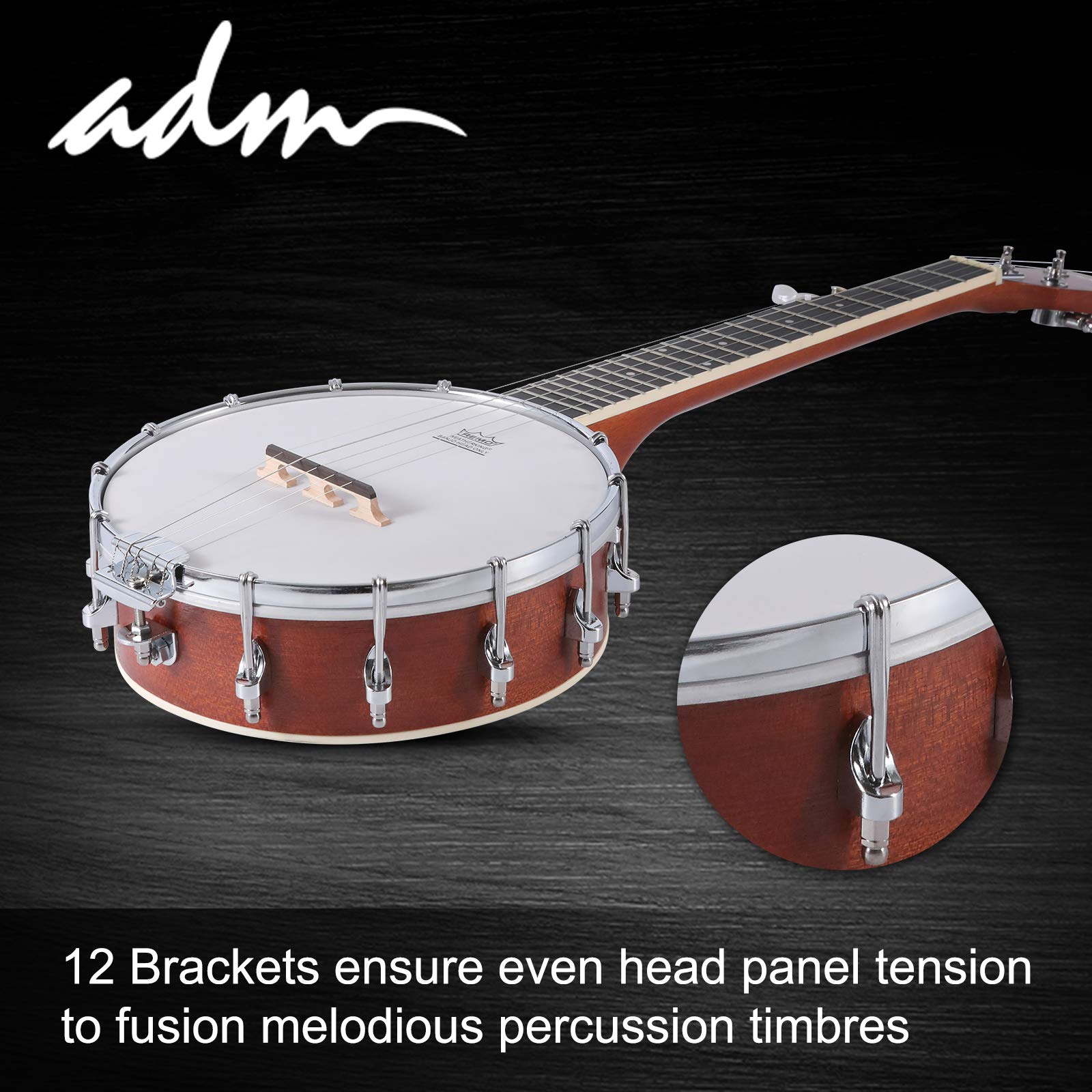 ADM 5-String Banjo Mini 13 Bracket with Closed Solid Wood Back and ...
