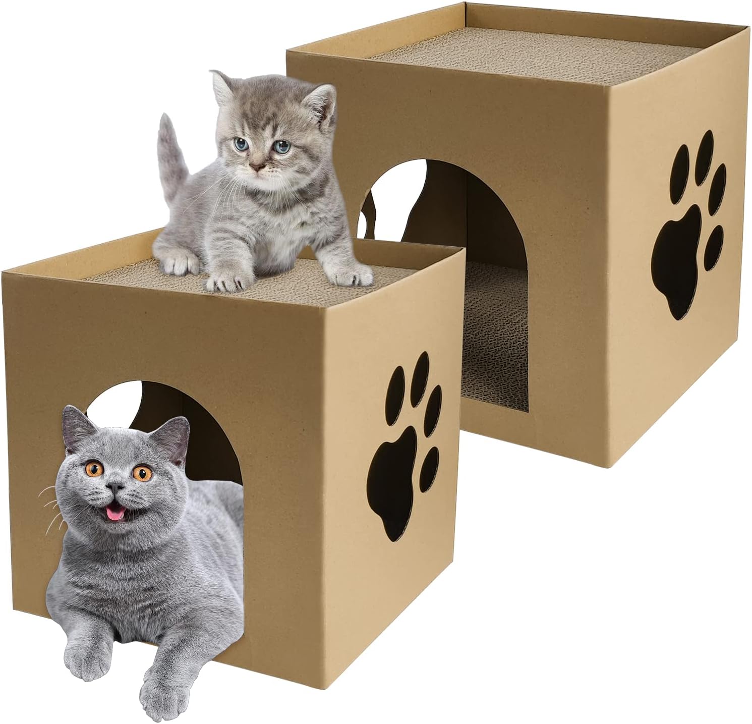 Amazon.com : 2 Pack Cat Cardboard House Cat Scratcher House with 2 ...