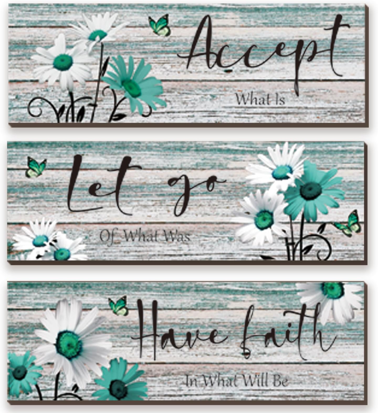 Amazon.com: Tatuo 4 Pieces Teal Daisy Floral Bathroom Wood Wall Decor ...