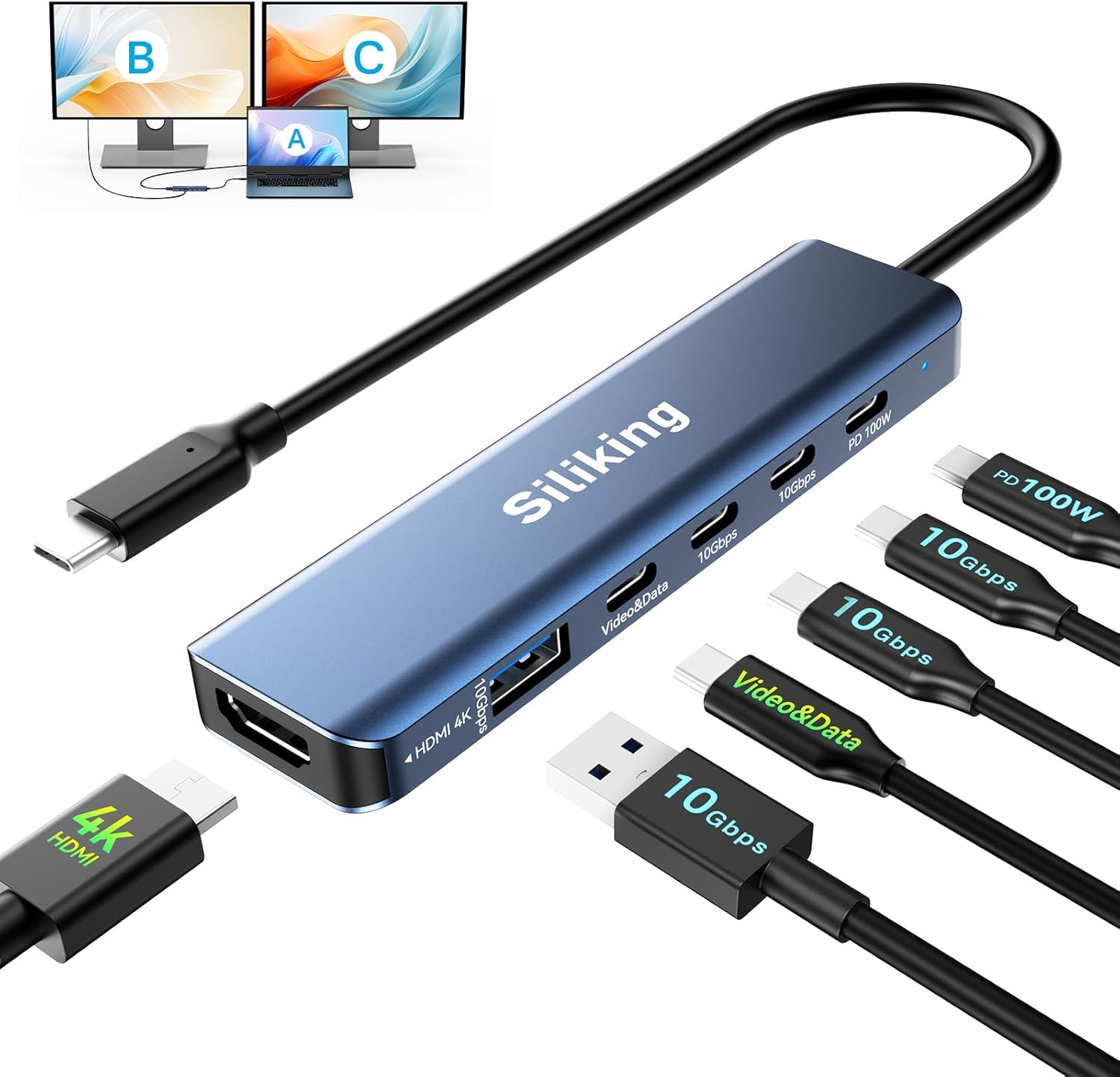 Amazon.com: Siliking USB C Docking Station Dual Monitor 4K@60Hz HDMI ...