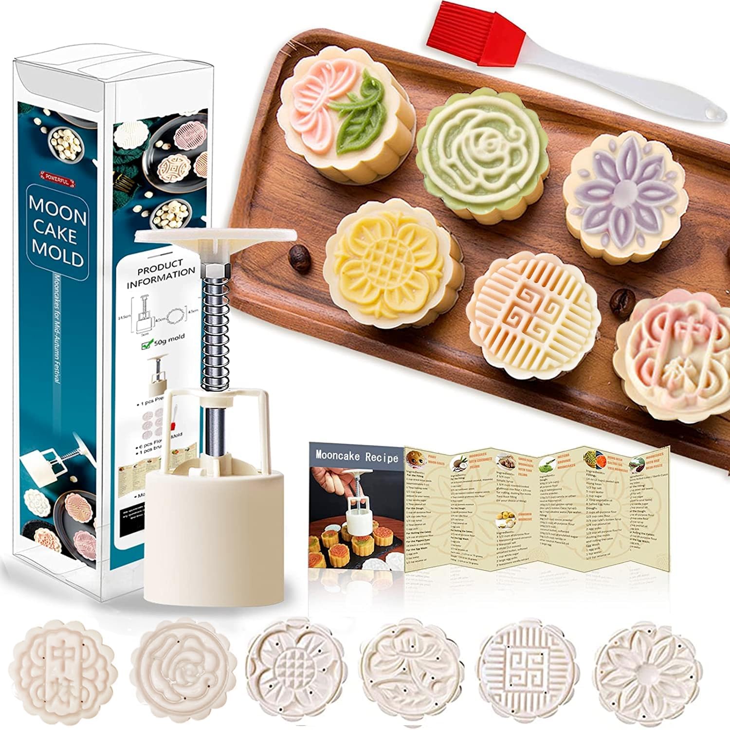Amazon.com: Mooncake Press Molds,Mid Autumn Festival Mooncake Mold Set ...