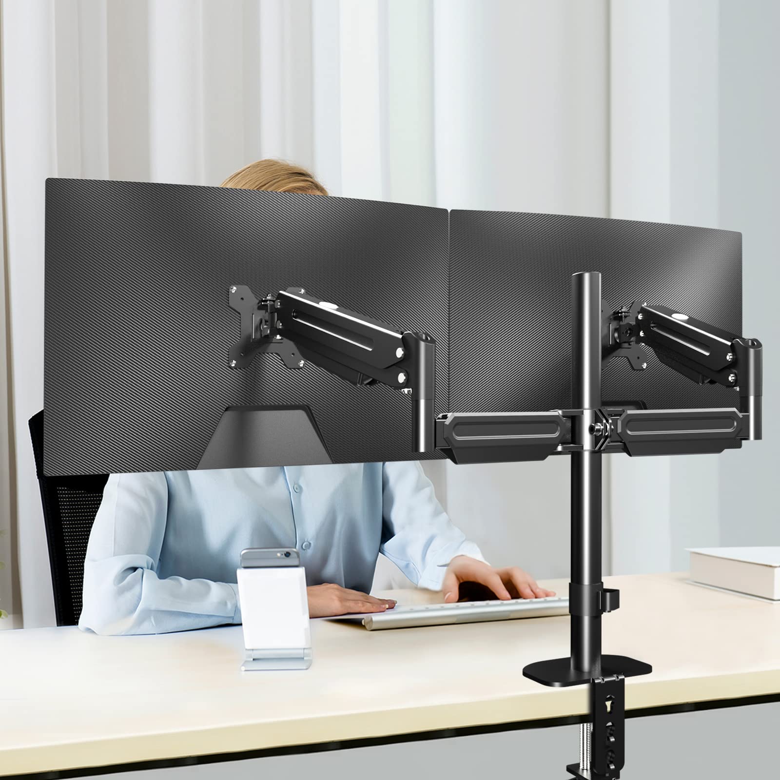 Snapklik.com : Dual Monitor Stand 10-32",Height Adjustable Spring ...