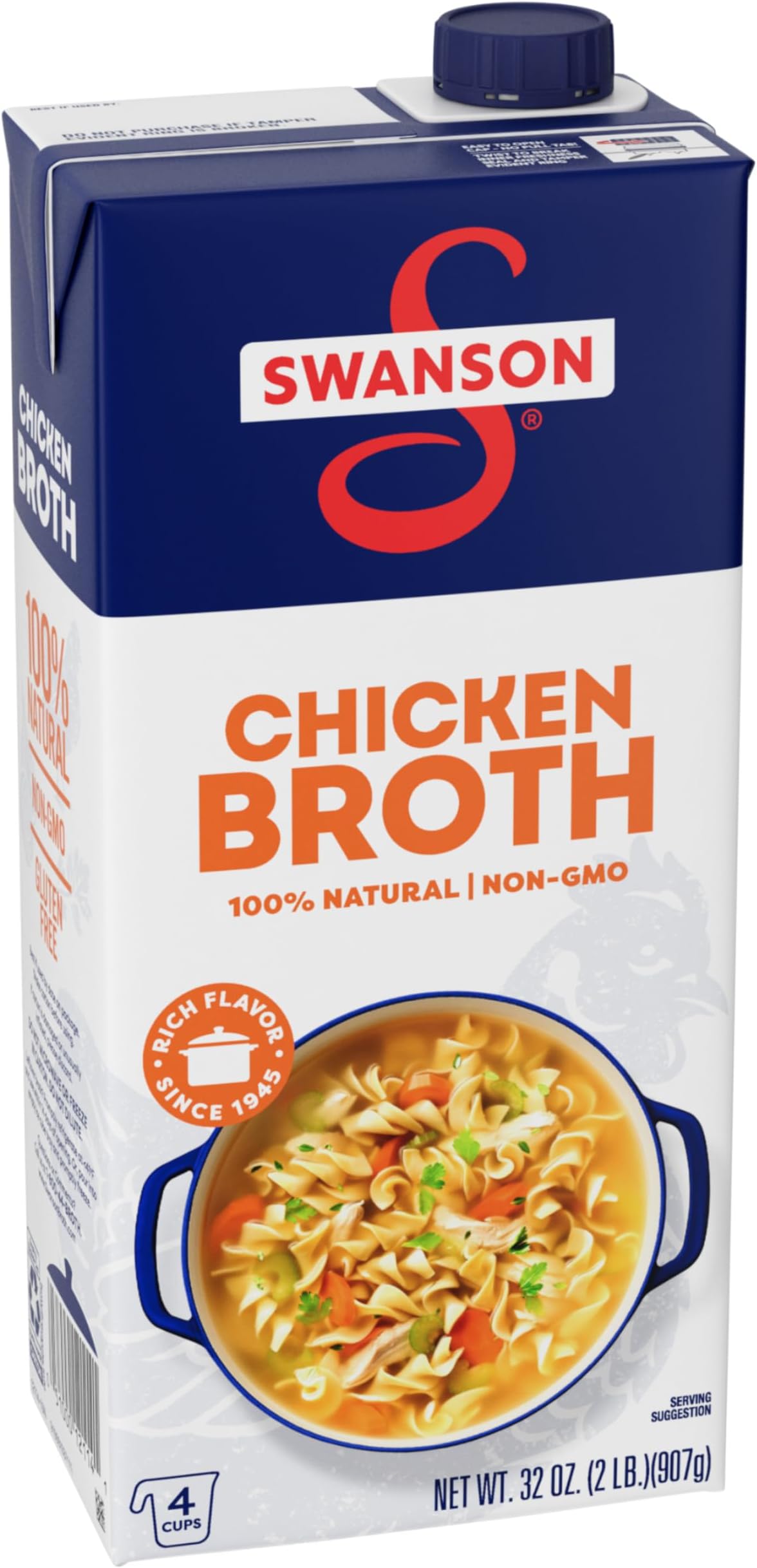 Amazon.com : Swanson 100% Natural Unsalted Chicken Broth, 32 oz Carton ...