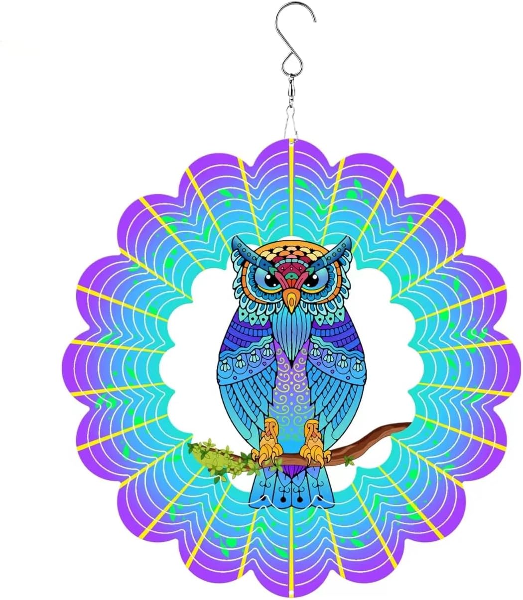 Amazon.com: Metal Owl Wind Spinner, 12 inch Hanging Wind Spinner for ...
