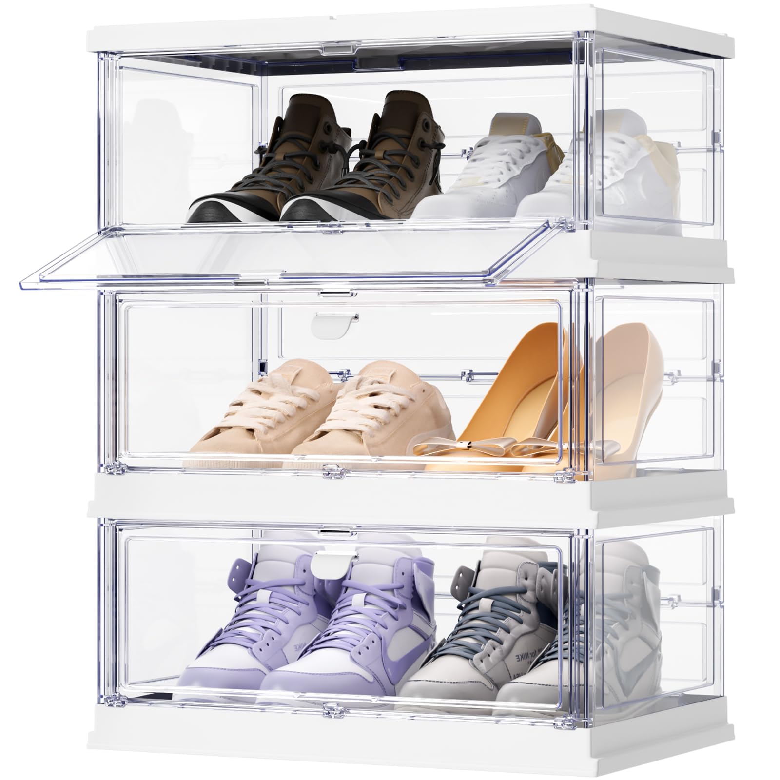 Amazon.com: HAIXIN 3 Tier Large One-Piece Shoe Storage Boxes ...