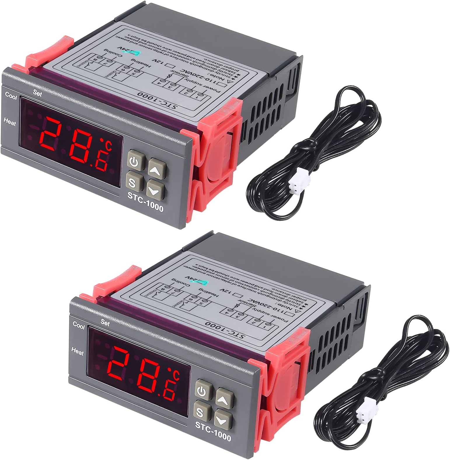 Amazon.com: 2pcs STC-1000 DC 24V 10A Digital LED Temperature Controller ...