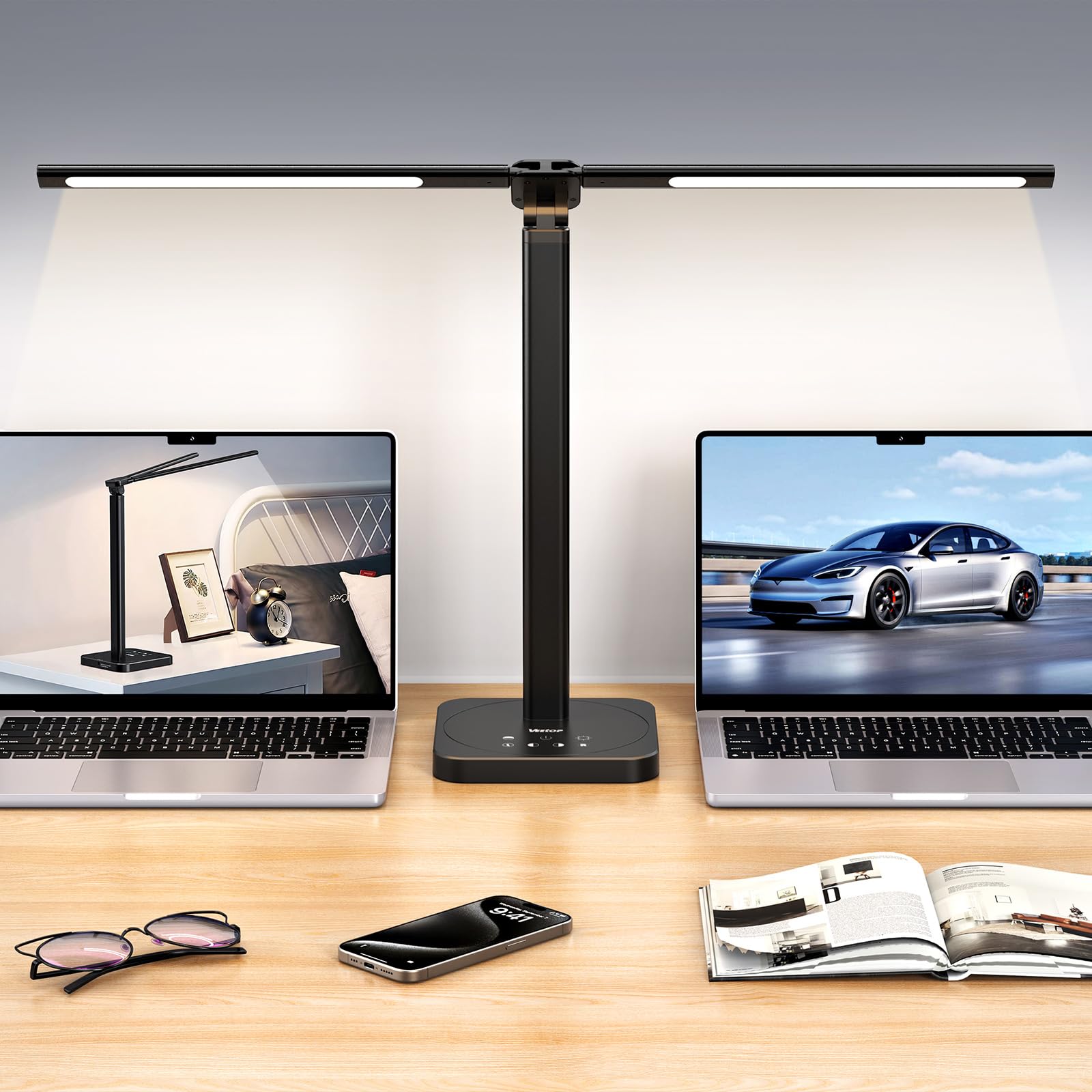Veetop LED Desk Lamp, Double Head Table Lamps Desk Light, Wide & Bright ...