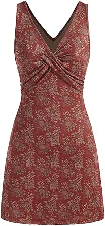 CIDER Summer Dress for Women Sleeveless Floral Mini Dresses V Neck Twist Casual Short Sundress ...
